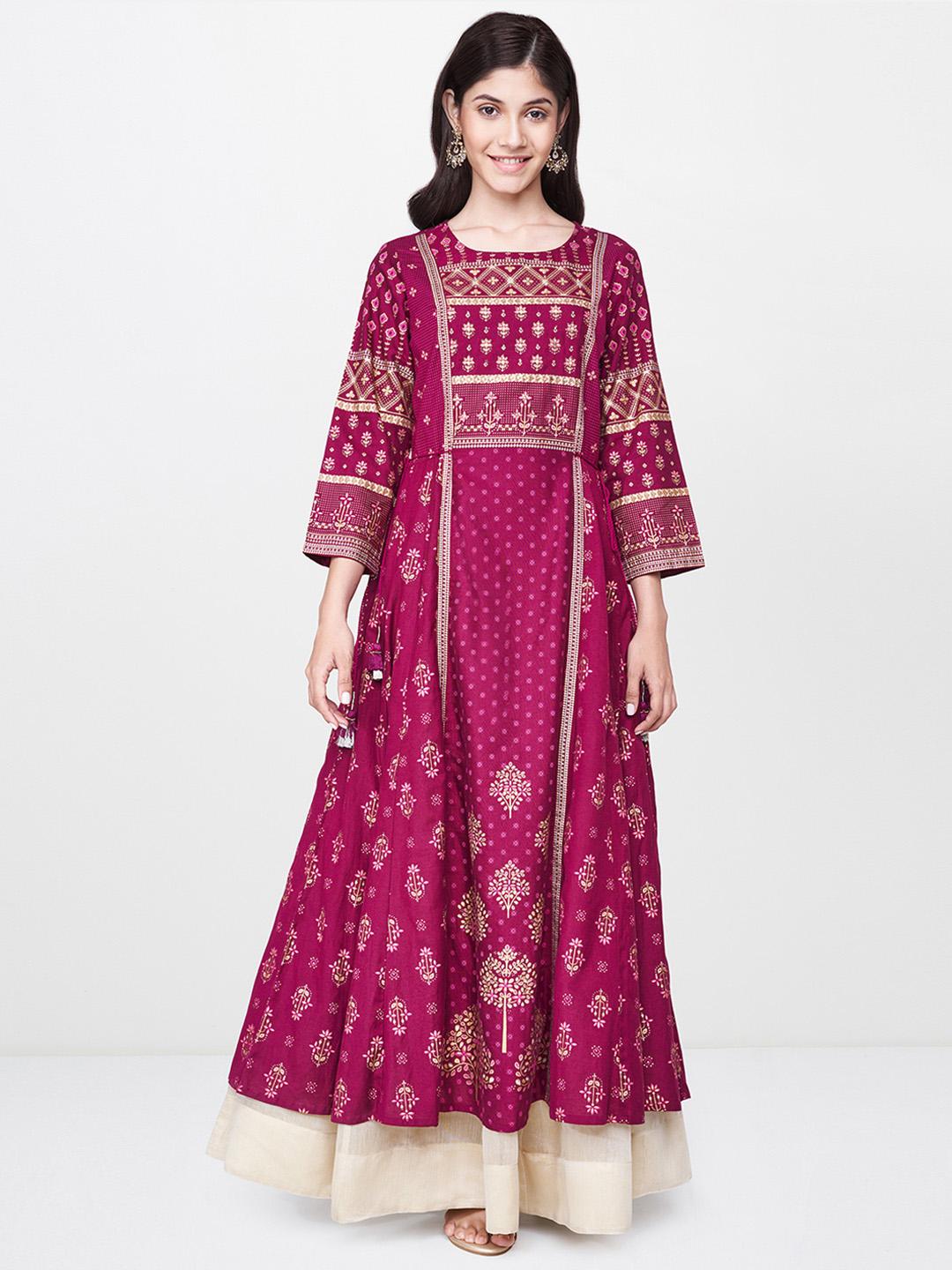 Buy Global Desi Women Magenta Printed Anarkali Kurta - Kurtas for Women ...