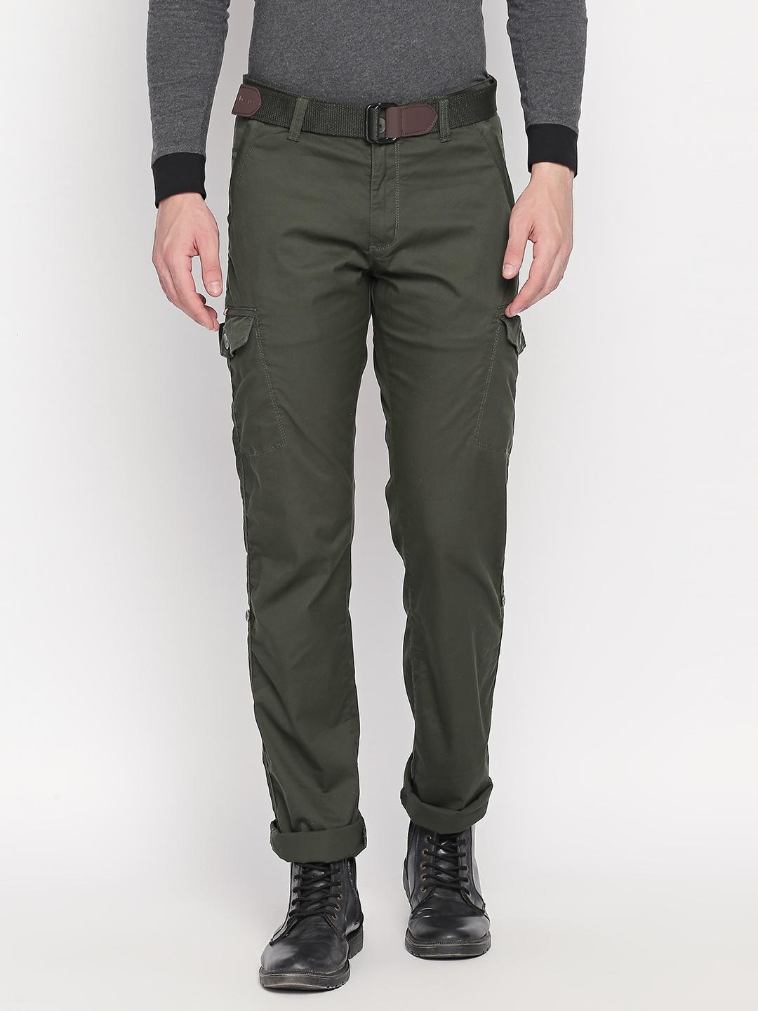 Buy Beevee Men Olive Green Straight Fit Solid Cargos - Trousers for Men ...