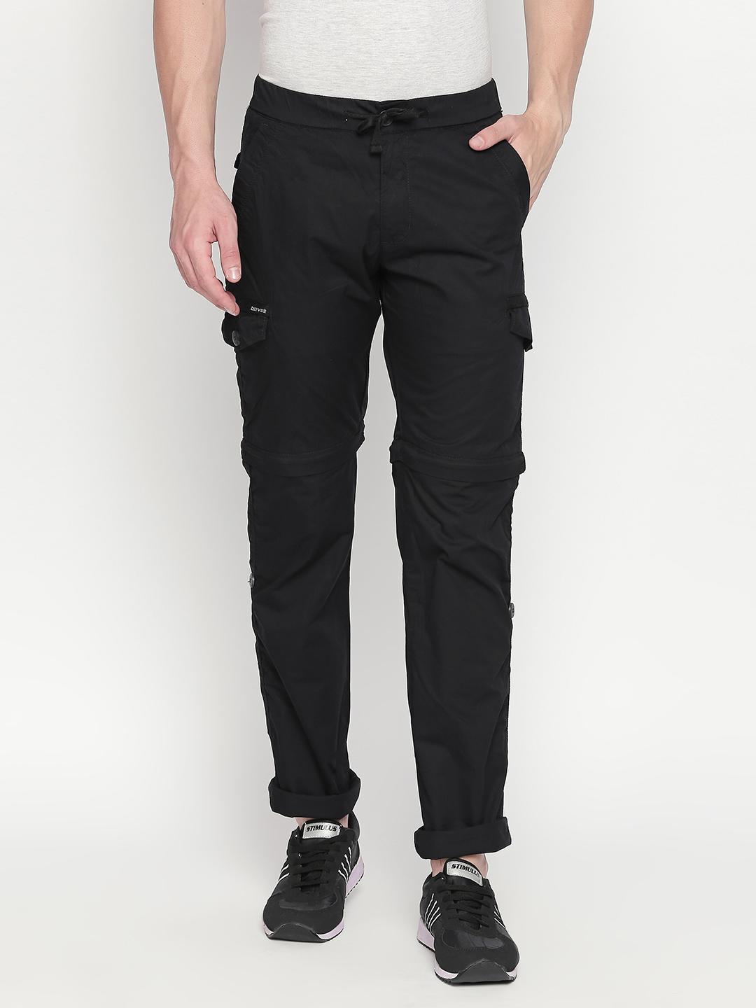 Buy Beevee Men Black Straight Fit Solid Cargos - Trousers for Men ...