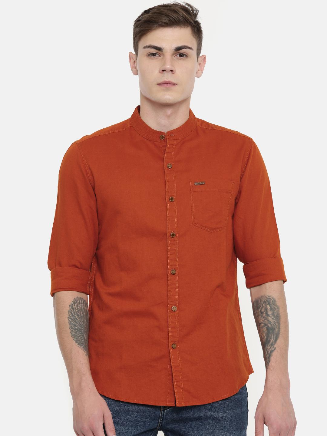 Buy Wrangler Men Rust Red Regular Fit Solid Casual Shirt - Shirts for ...