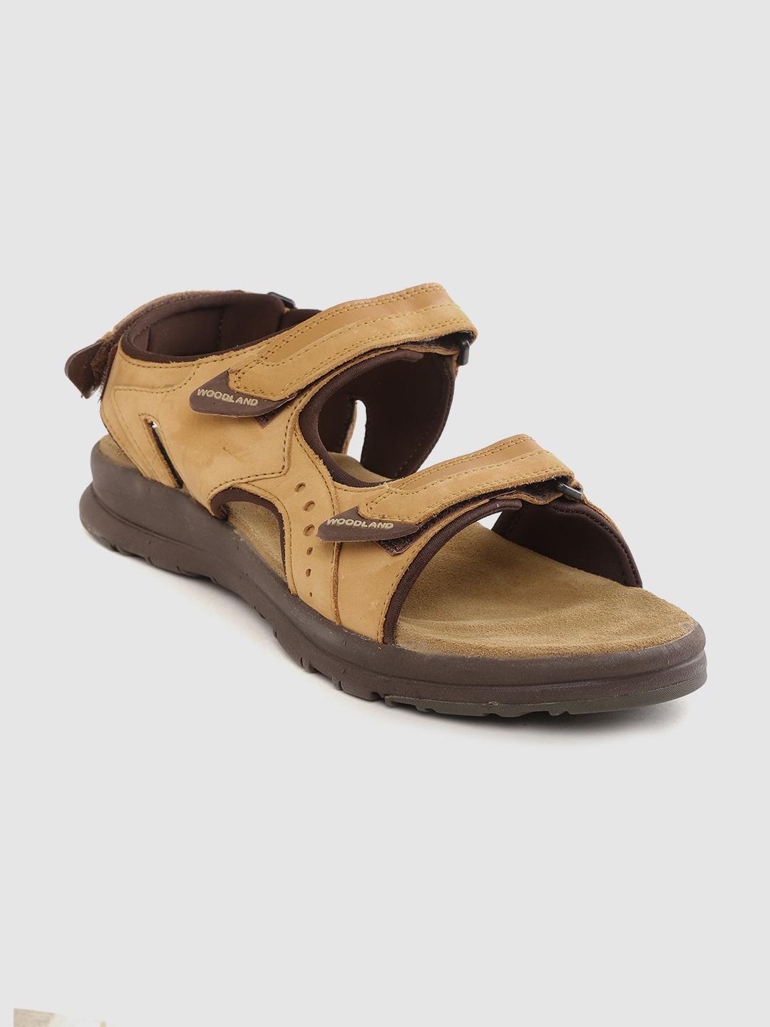 Buy Woodland Men Tan Brown Solid Leather Comfort Sandals - Sandals for ...
