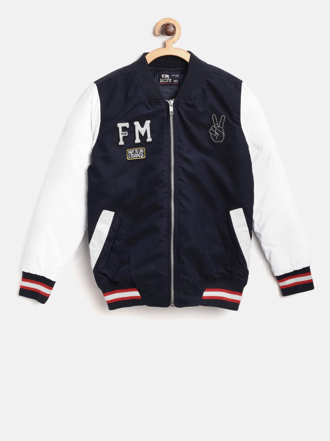 Buy Flying Machine Boys Navy & White Solid Bomber Jacket - Jackets for ...