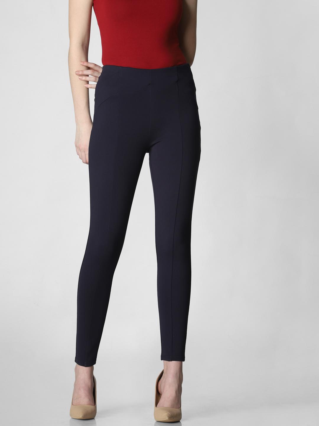 Buy Vero Moda Women Navy Blue Solid Skinny Fit Treggings - Jeggings for ...