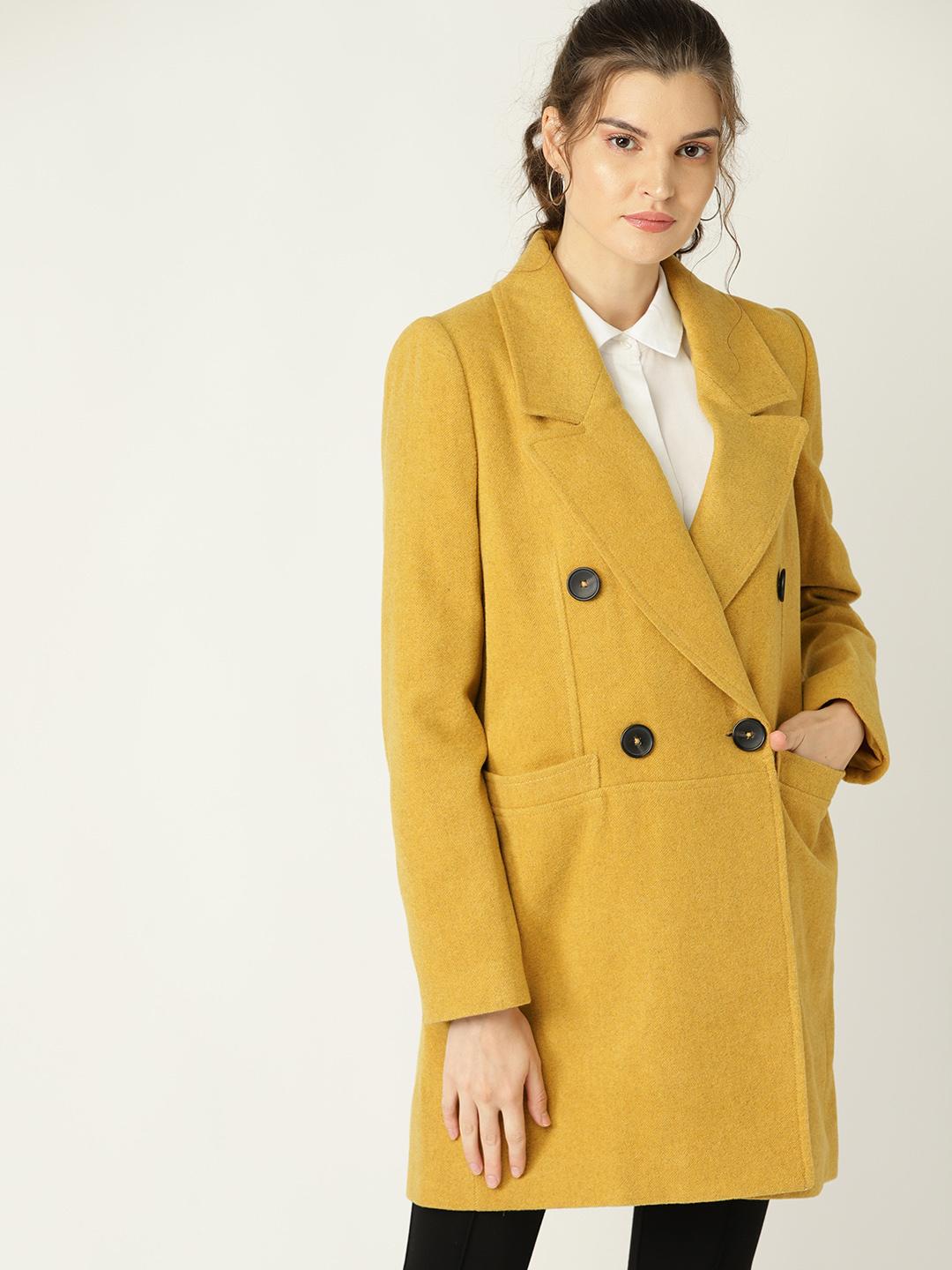 Buy MANGO Women Mustard Yellow Solid Longline Overcoat - Coats for ...