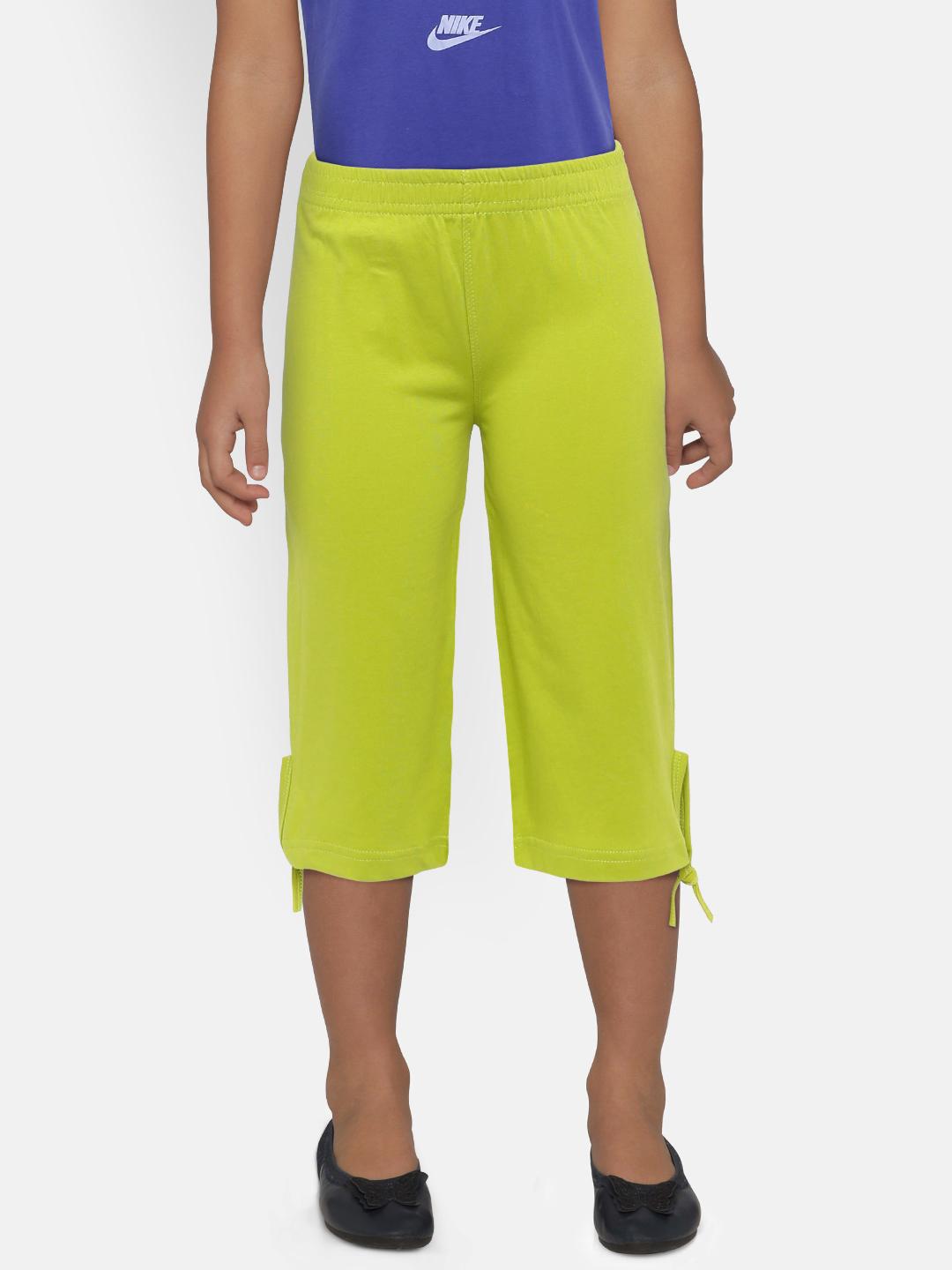 Buy SINI MINI Girls Lime Green Solid Regular Fit Capris - Capris for ...
