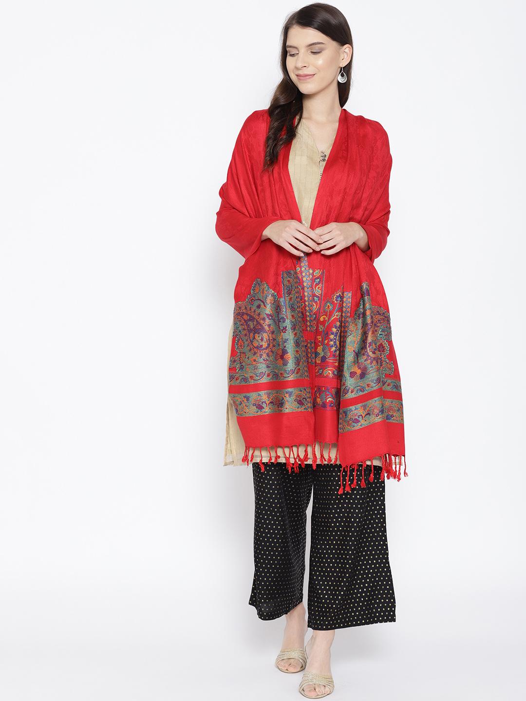 Buy WEAVERS VILLA Women Red Woven Design Stole - Stoles for Women ...