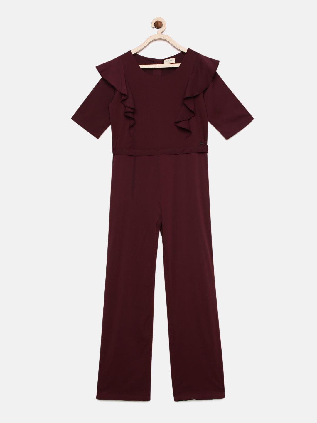 Buy Gini And Jony Girls Maroon Solid Basic Jumpsuit - Jumpsuit for ...