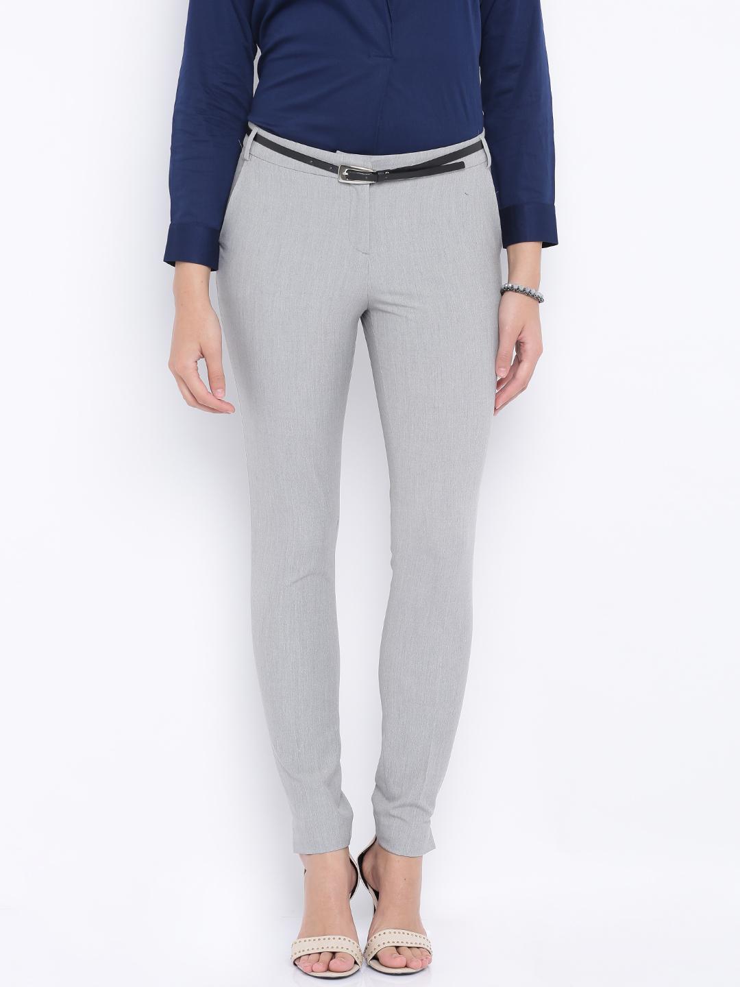 Buy Wills Lifestyle Classic Light Grey Super Slim Fit Trousers ...