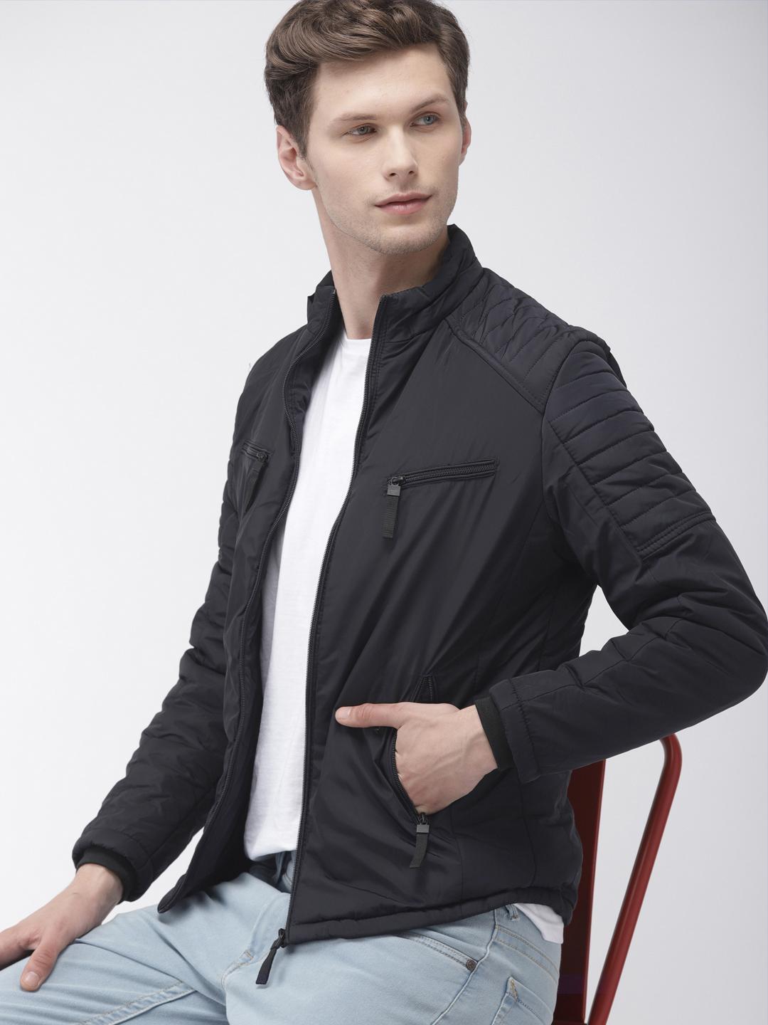 Buy The Indian Garage Co Men Navy Blue Solid Padded Jacket - Jackets ...