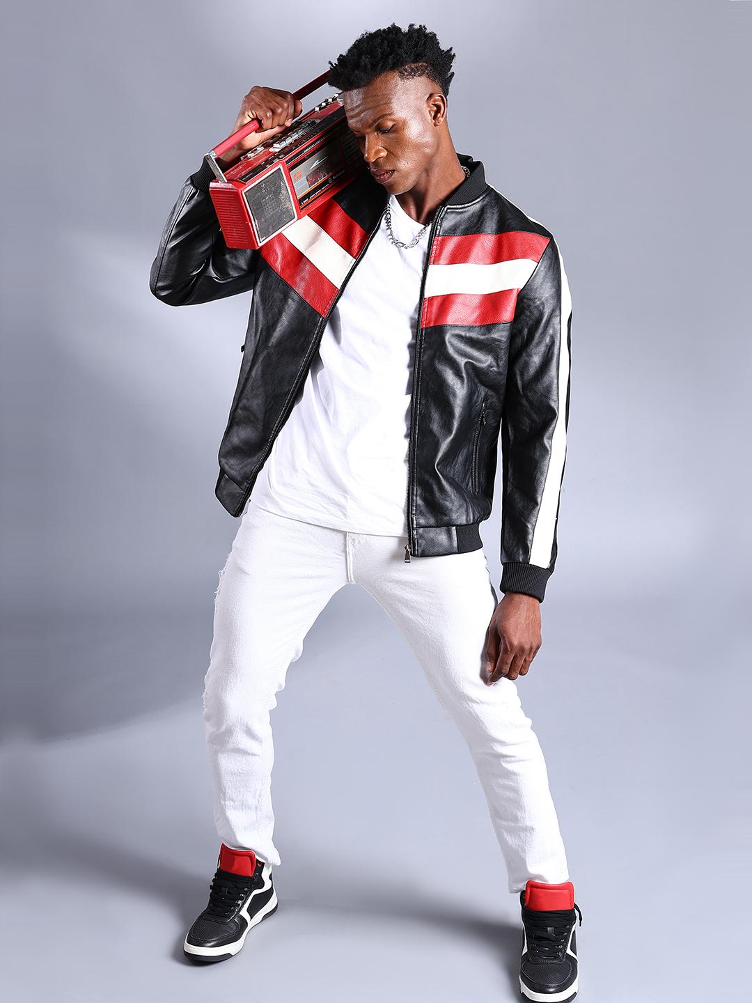 Buy The Indian Garage Co Men Colourblock Slim Fit Zip Front Faux Biker ...