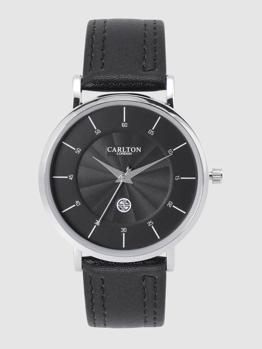 Buy Carlton London Men Black Textured Analogue Watch CG033SBAB ...