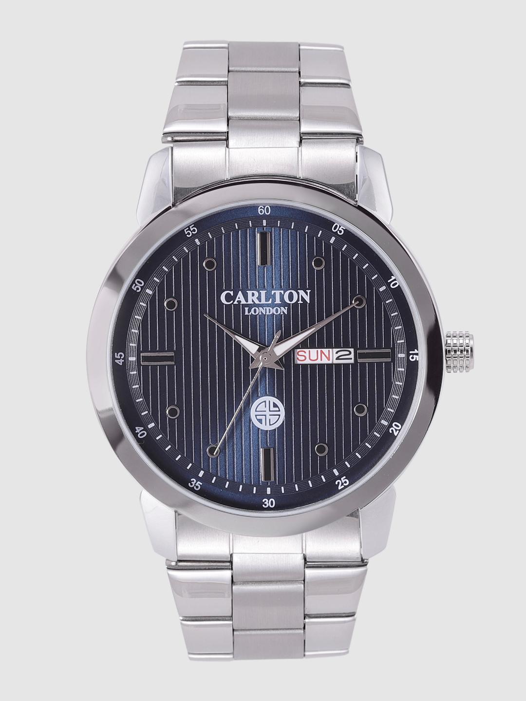 Buy Carlton London Men Navy Blue Textured Analogue Watch CG036SBLS ...