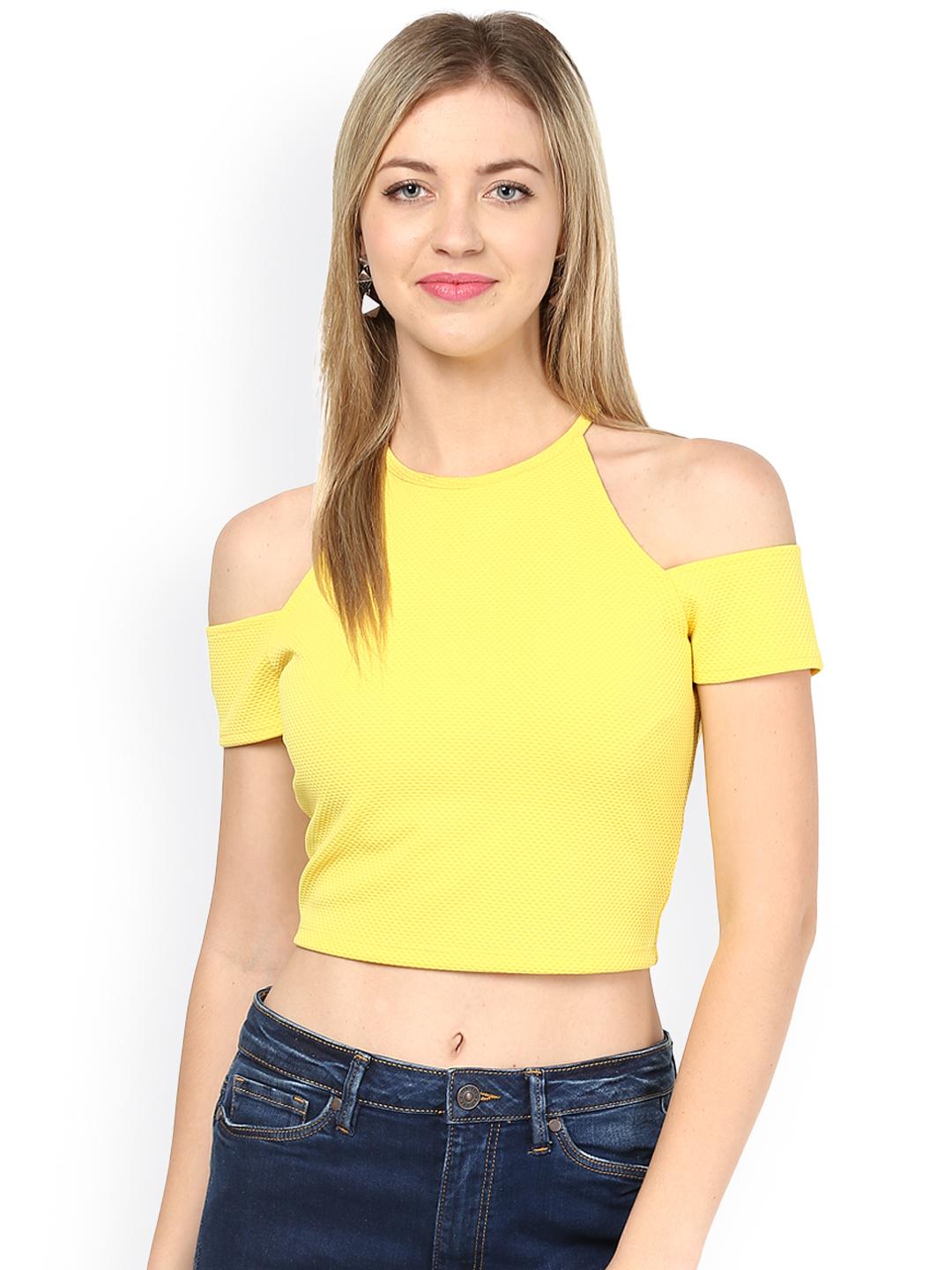Buy Veni Vidi Vici Yellow Cold Shoulder Crop Top - Tops for Women 1050388 | Myntra