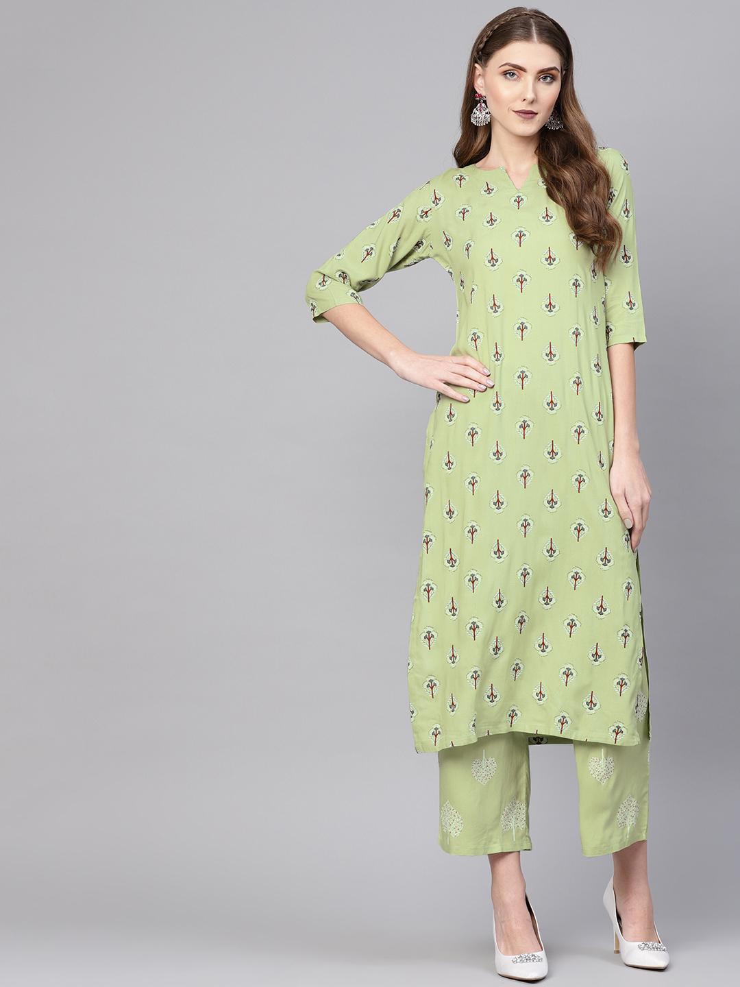 Buy Gerua By Libas Women Green Printed Kurta With Palazzos - Kurta Sets ...