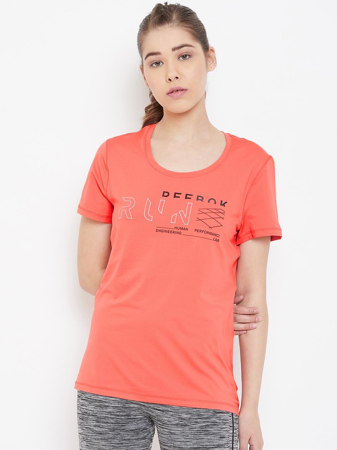 Buy Reebok Women Coral Orange Printed OSR Micro Mesh Running T Shirt ...