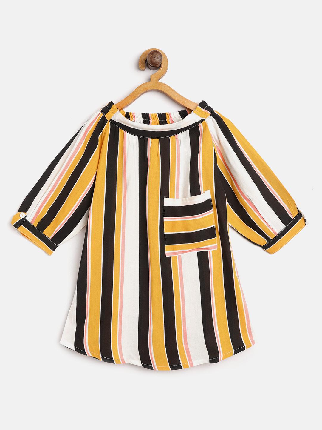 Buy Bella Moda Girls Mustard Yellow & Black Striped A Line Top - Tops ...