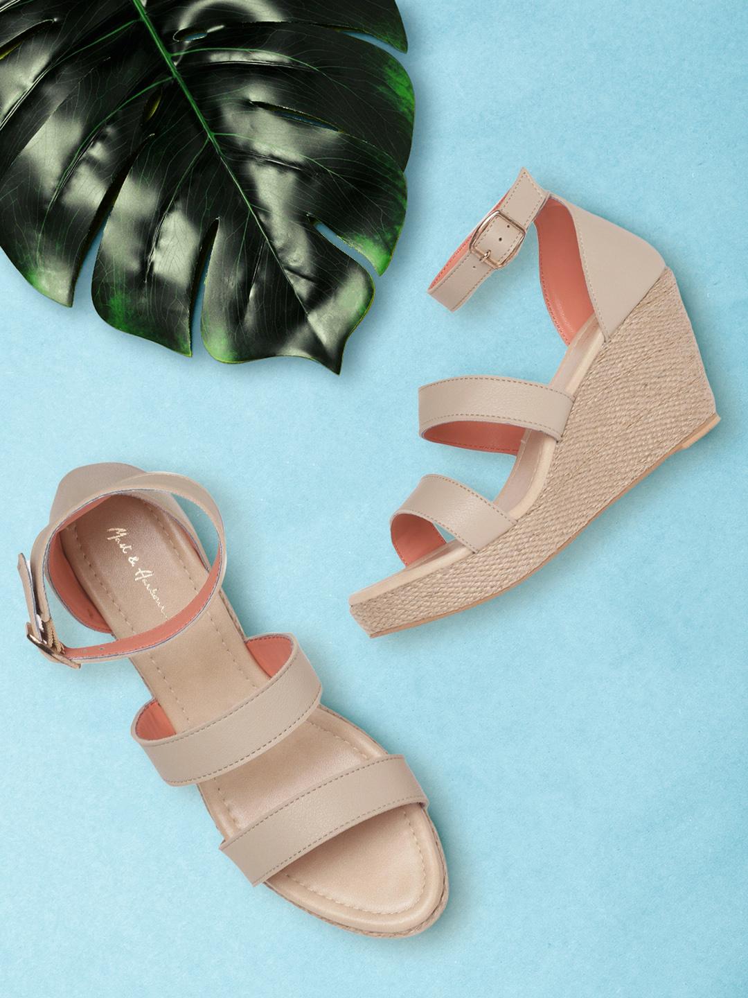 Buy Mast & Harbour Women Beige Solid Mid Top Wedges - Heels for Women ...