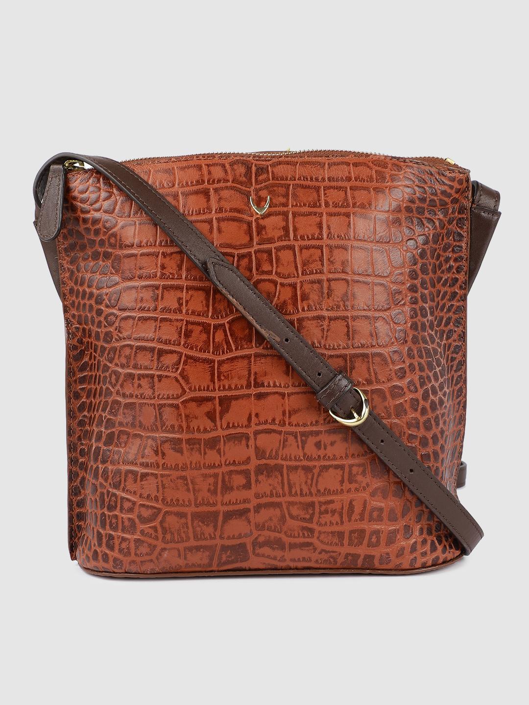 Buy Hidesign Tan Brown SCORPIO Croc Textured Leather Sling Bag ...
