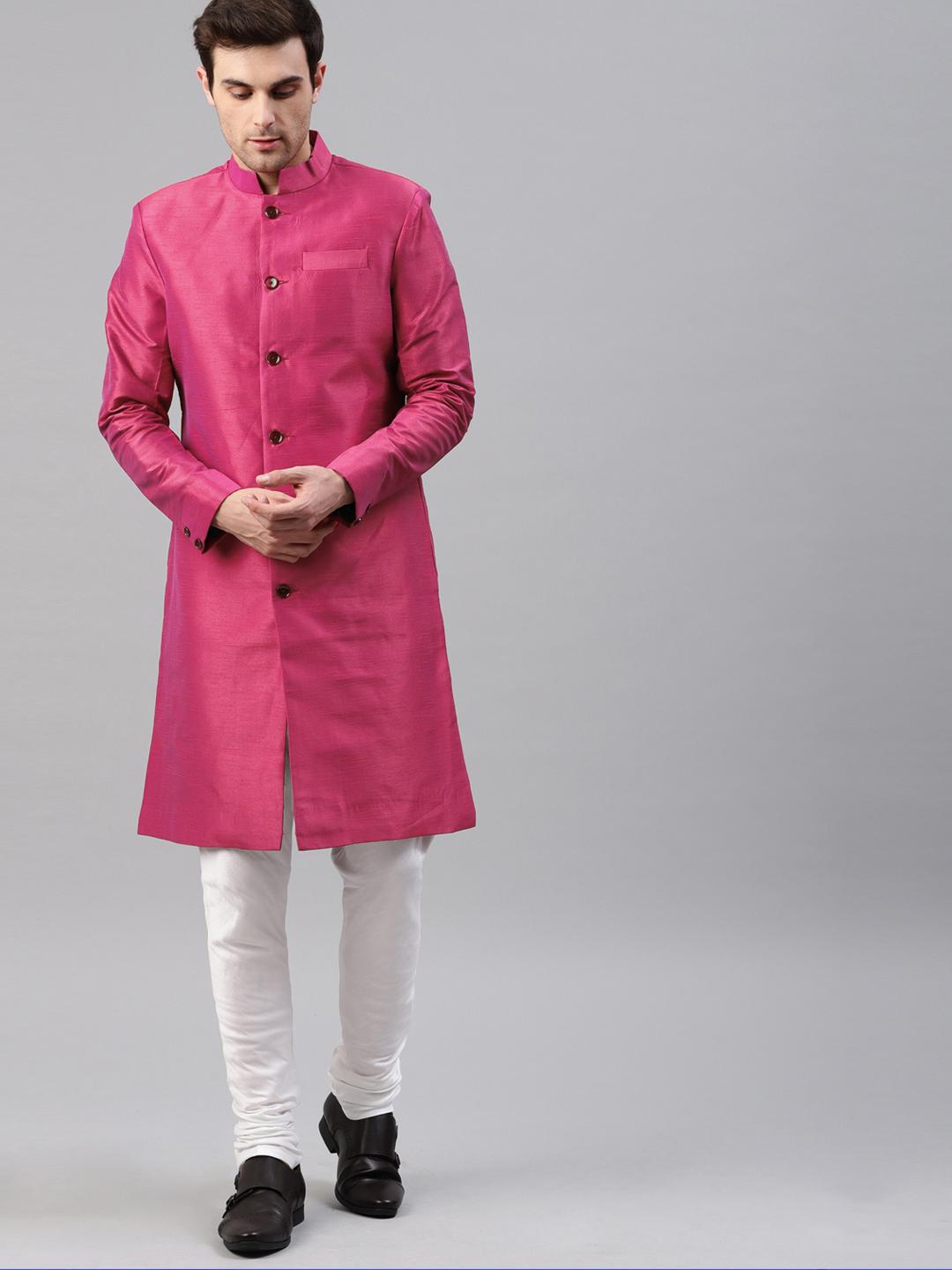 Buy Svanik Pink & White Solid Sherwani - Sherwani for Men 10630008 | Myntra