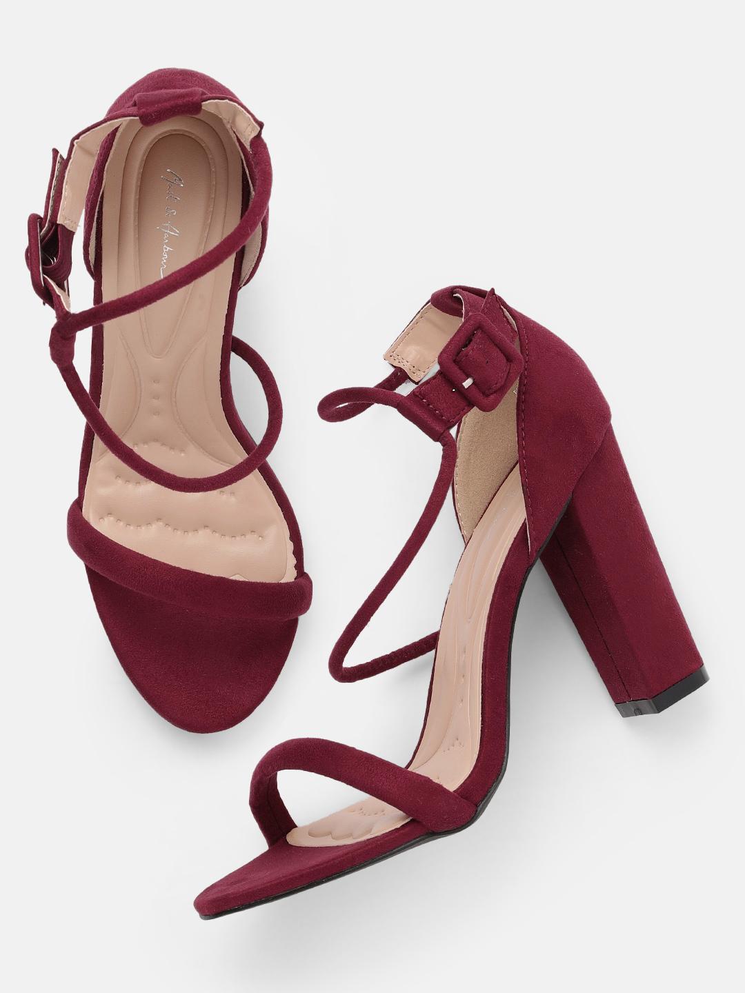 Buy Mast & Harbour Women Maroon Solid Heeled Sandals - Heels for Women ...