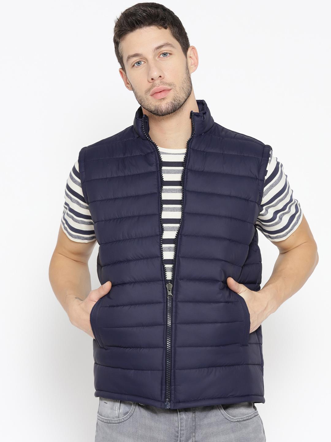 Buy Ico Blue Star Men Navy Blue Solid Padded Jacket - Jackets for Men ...