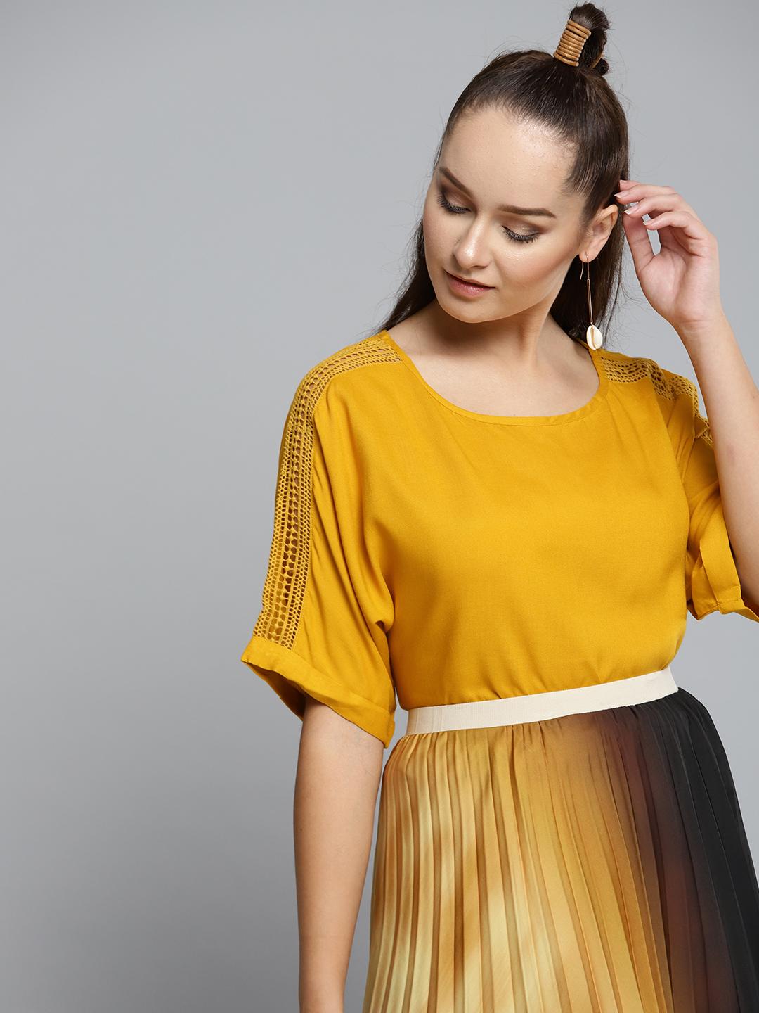 Buy Carlton London Women Mustard Yellow Solid Regular Top - Tops for ...