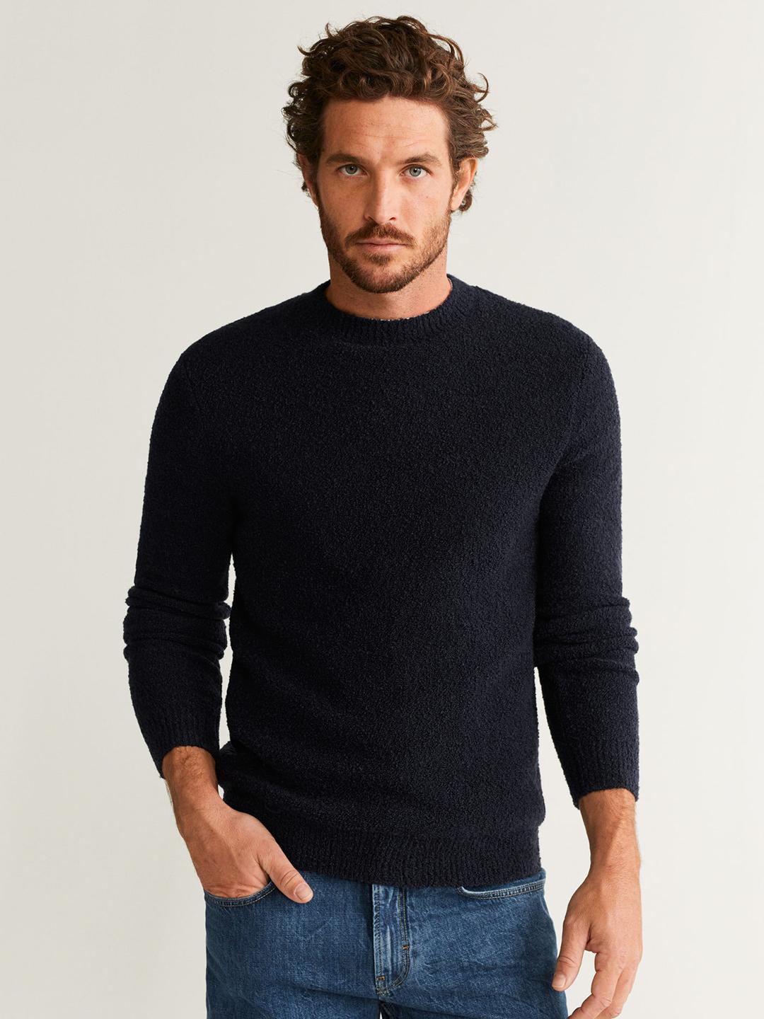 Buy MANGO MAN Navy Blue Boucle Knit Sweater - Sweaters for Men 10831338 ...
