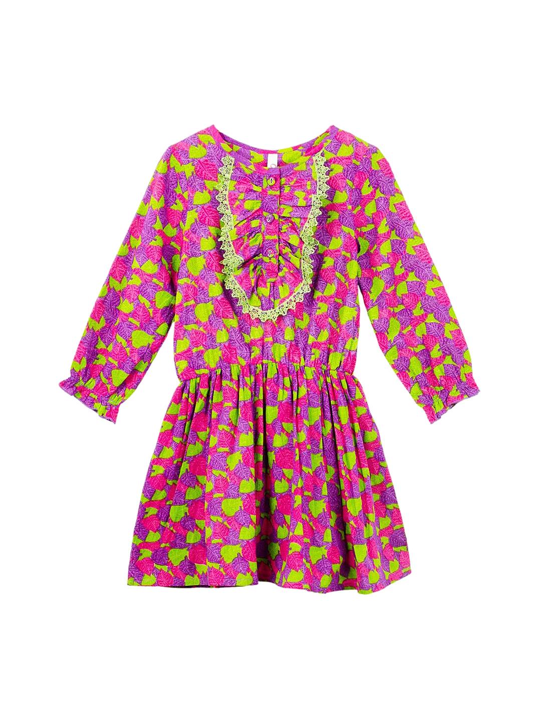Buy Oye Girls Purple & Pink Printed Fit & Flare Dress - Dresses for ...