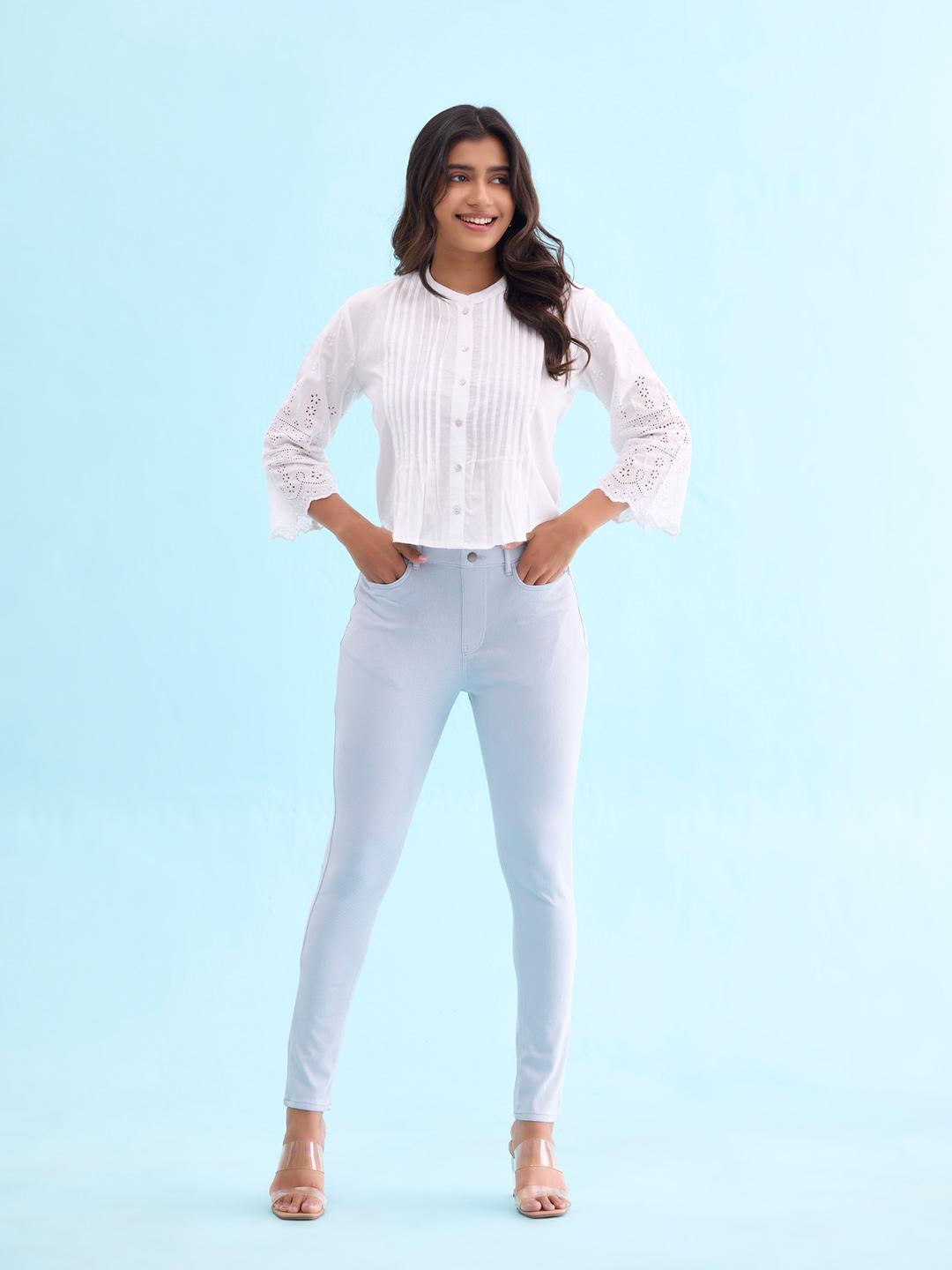Buy Go Colors Women Blue Solid Slim Fit Super Stretch Jeggings ...