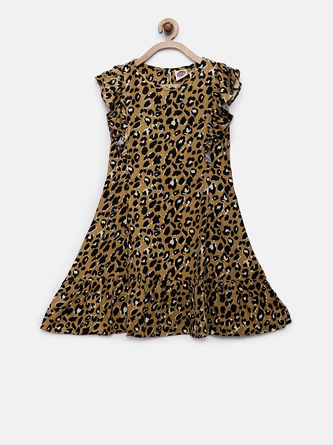 Buy Cub McPaws Girls Brown Leopard Printed Printed A Line Dress ...