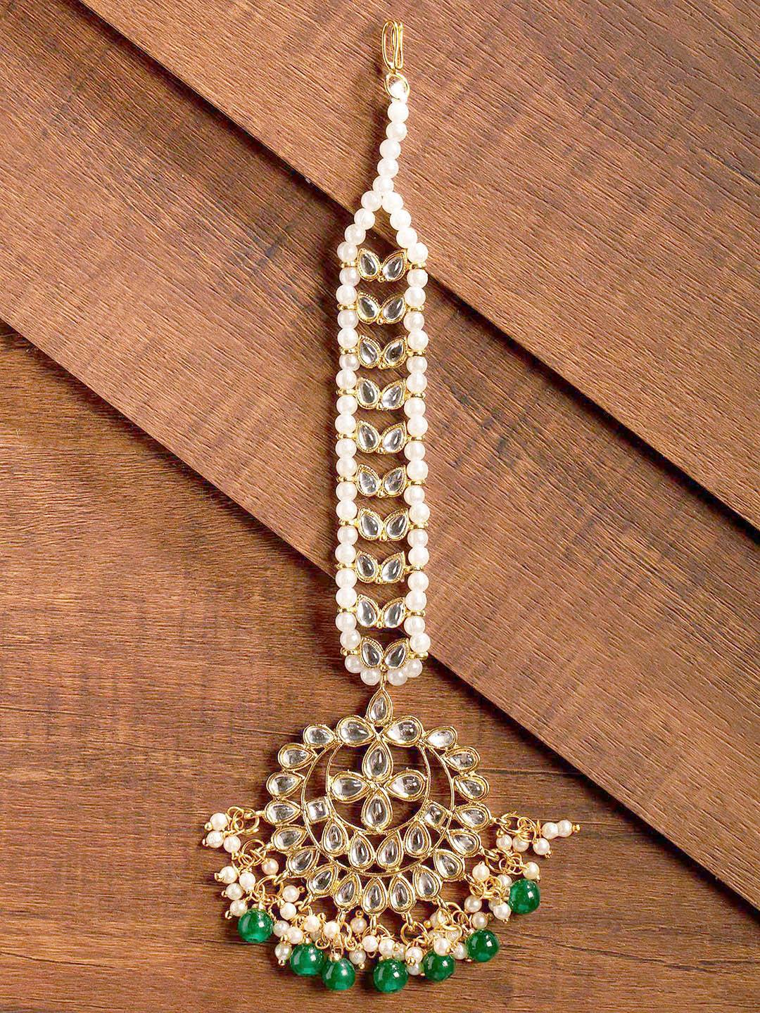 Buy Zaveri Pearls Gold Plated Kundan & Dangling Beaded Maangtikka ...