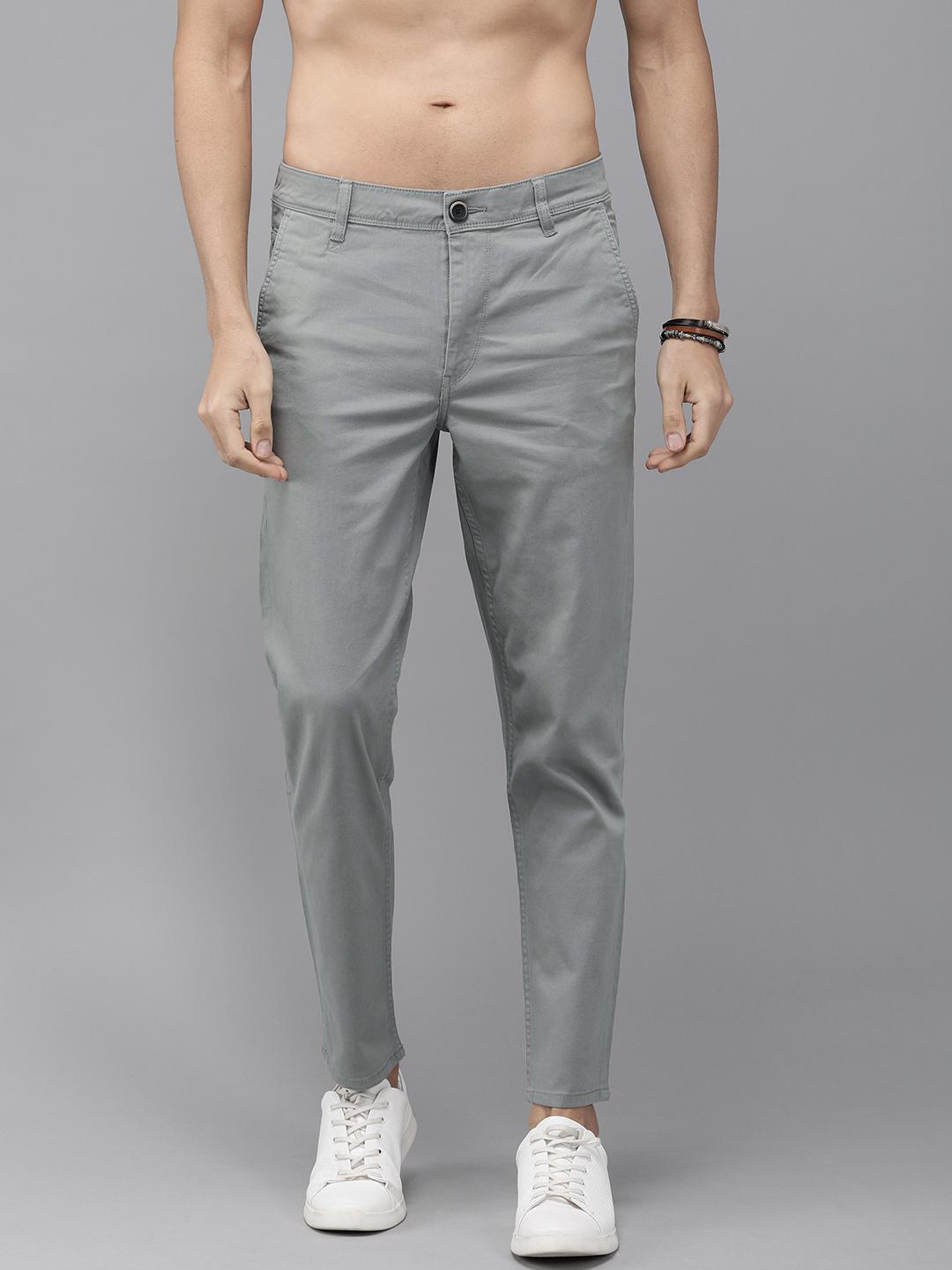 Buy The Roadster Lifestyle Co Men Grey Regular Fit Solid Chinos ...