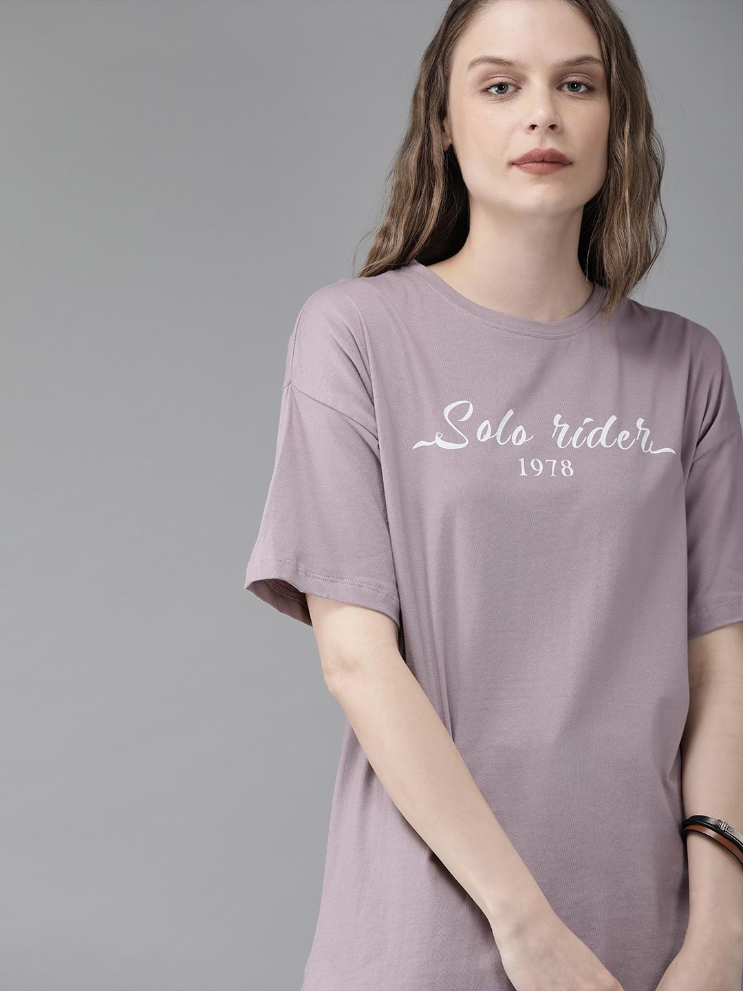 Buy Roadster Women Printed Round Neck Cotton Longline T Shirt With ...