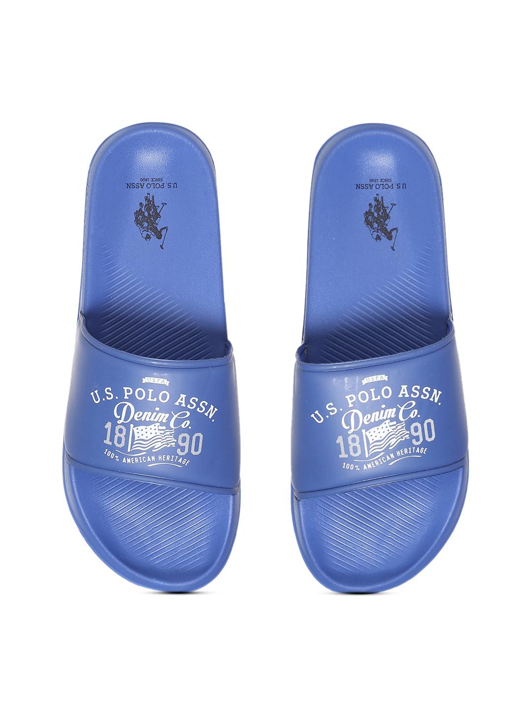 Buy U.S. Polo Assn. Men Blue Printed Sliders - Flip Flops for Men ...