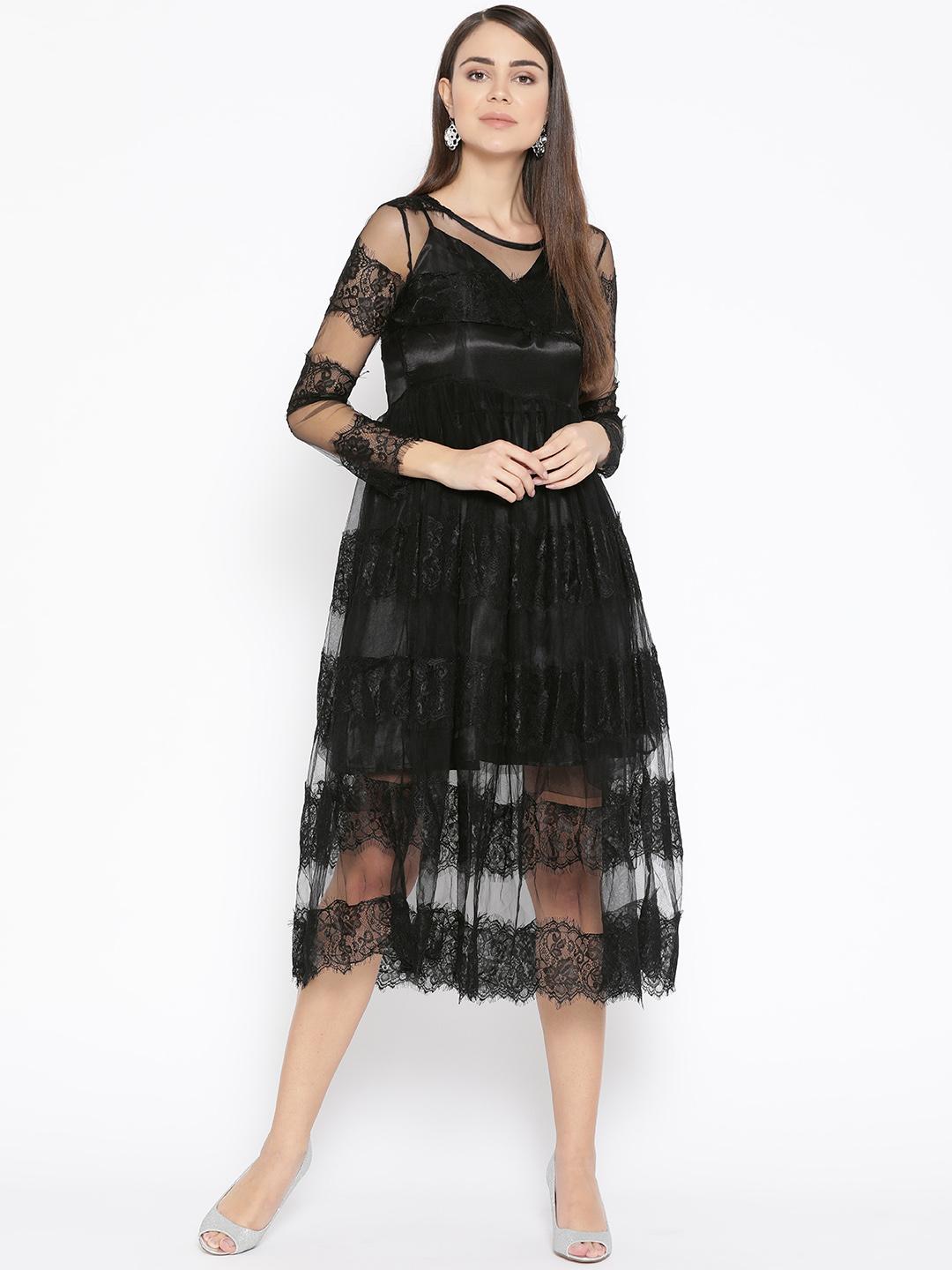 Buy JC Collection Women Black Self Design Fit And Flare Dress - Dresses ...