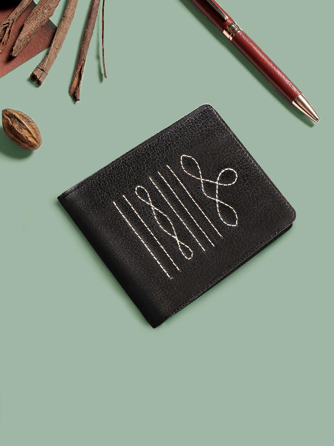 Buy Hidesign Men Black Embroidered Leather Two Fold Wallet - Wallets ...
