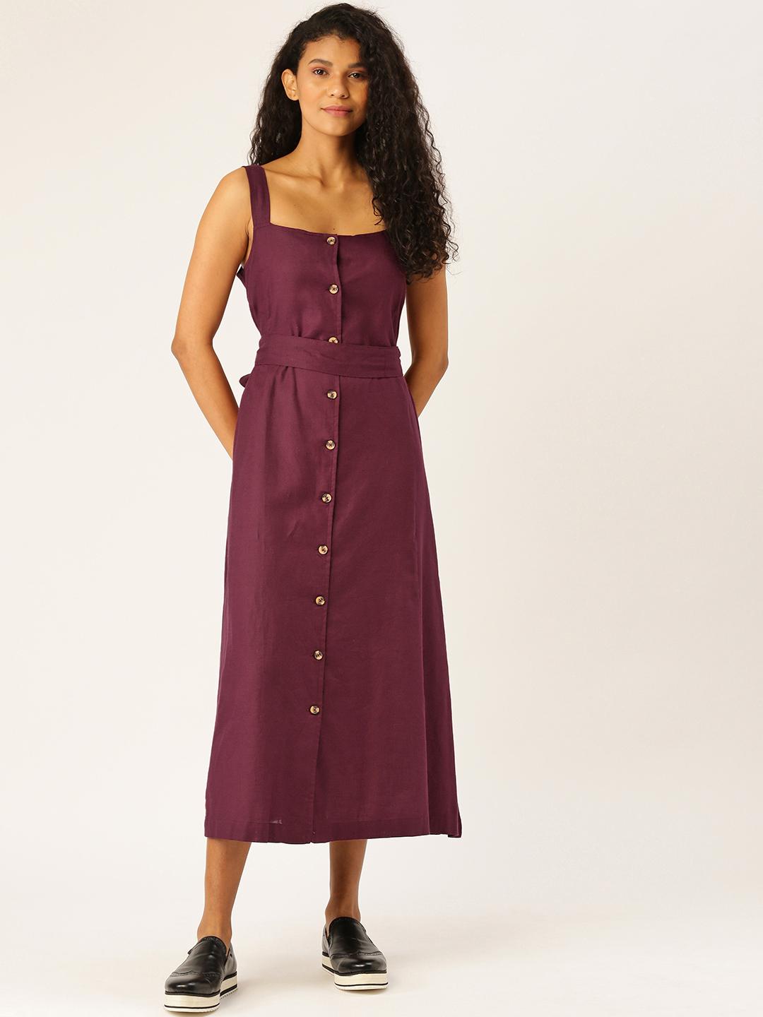 Buy Ether Women Burgundy Solid A Line Dress - Dresses for Women ...