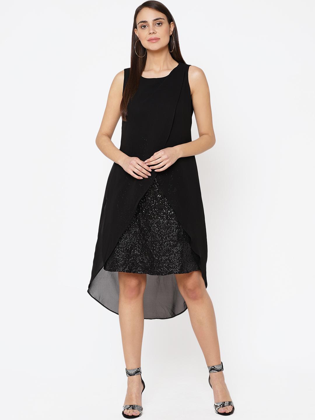 Buy Carlton London Women Black Solid Wrap Dress - Dresses for Women ...