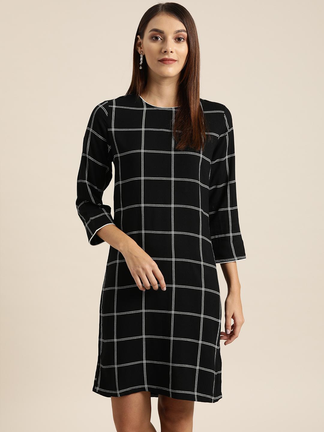 Buy Her By Invictus Women Black & White Checked A Line Dress - Dresses ...