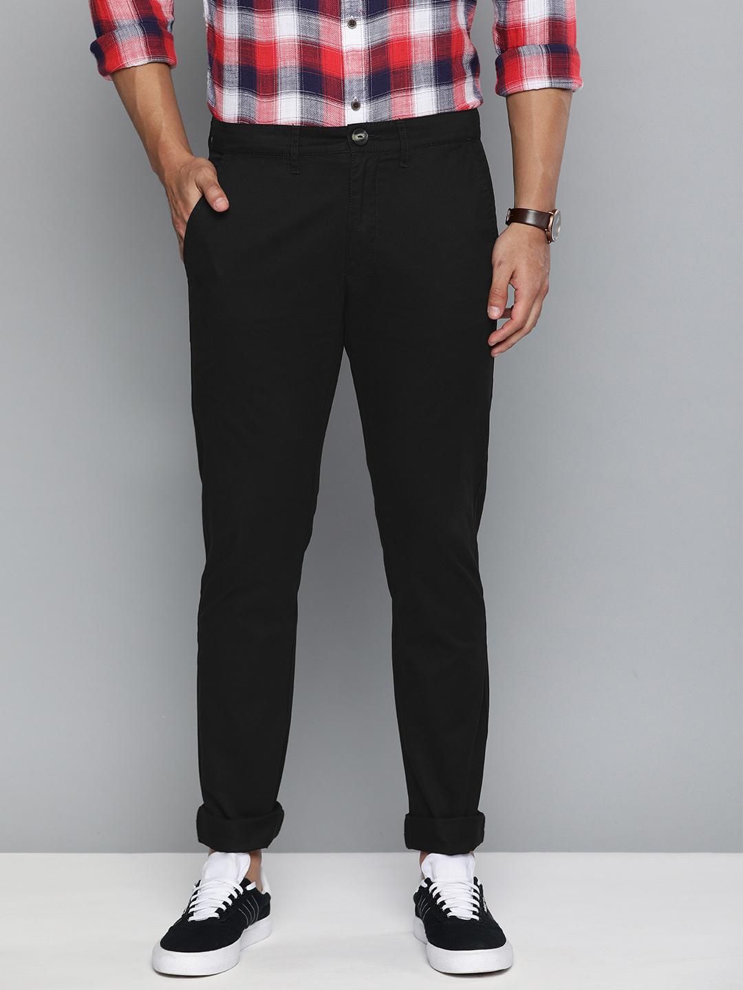 Buy Wrangler Men Black Slim Fit Solid Chinos - Trousers for Men ...