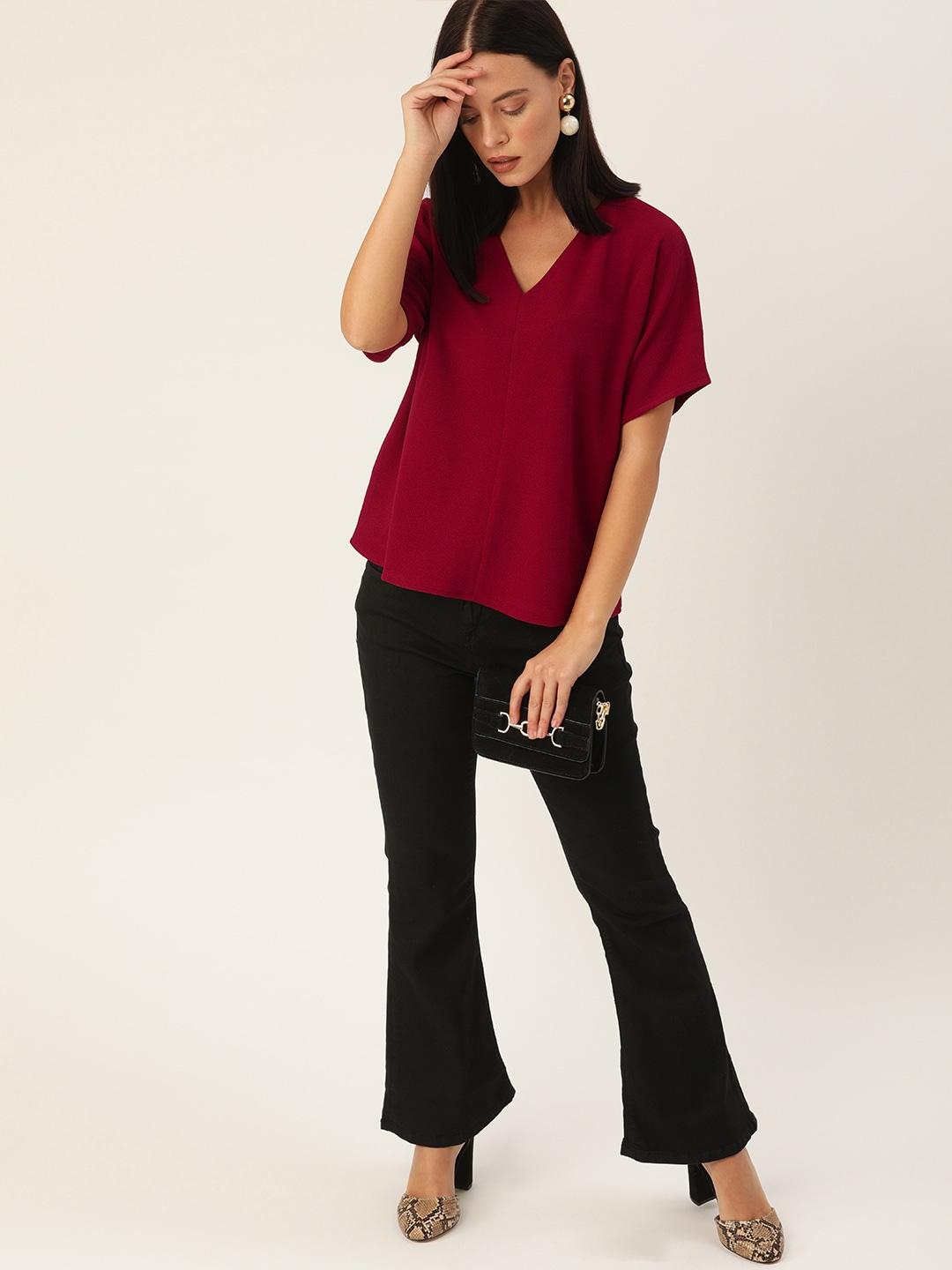 Buy Her By Invictus Maroon V Neck Boxy Top - Tops for Women 11240346 ...