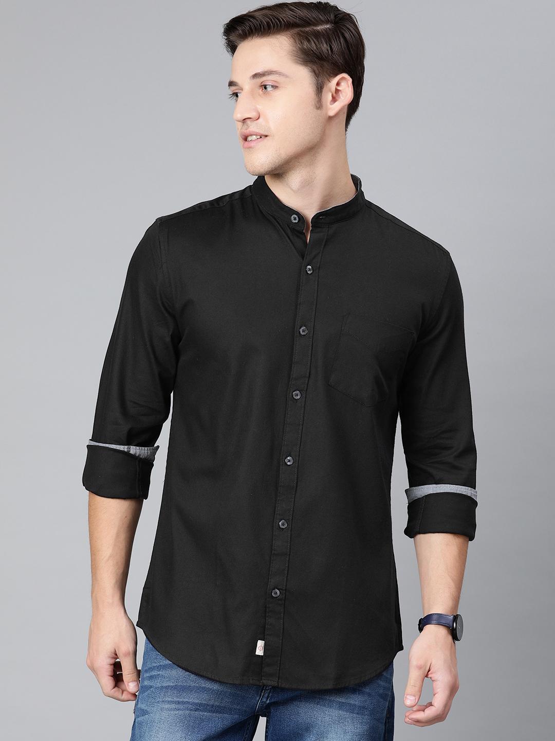 Buy FOGA Men Black Slim Fit Solid Casual Shirt - Shirts for Men ...