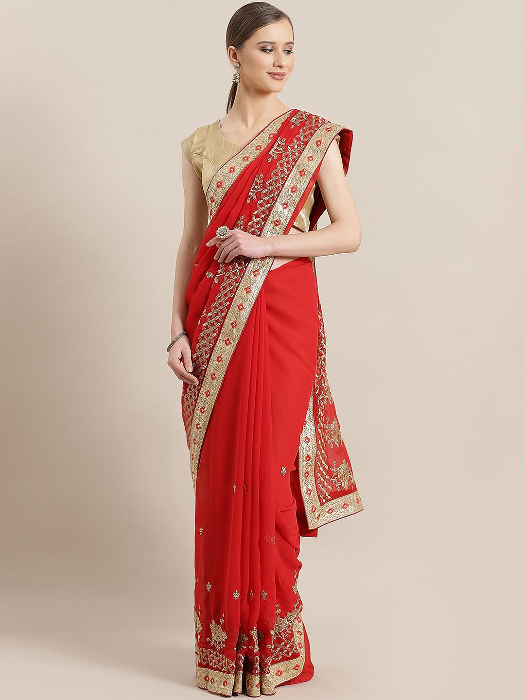 Buy Kalista Red Embroidered Saree - Sarees for Women 11270616 | Myntra