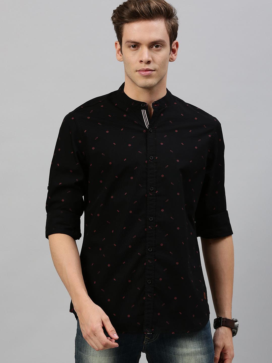 Buy Roadster Men Black & Rust Red Regular Fit Printed Casual Shirt ...