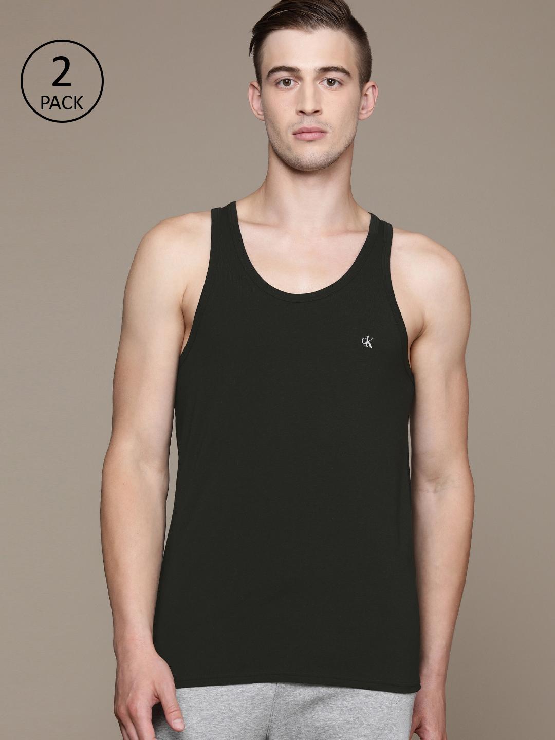 Buy Calvin Klein Underwear Men Black Pack Of 2 Solid Inner Wear Vests ...
