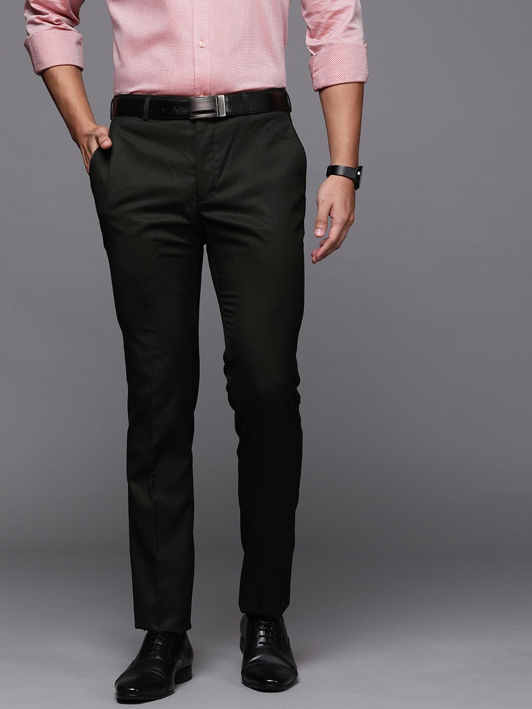 Buy Raymond Men Black Slim Fit Solid Formal Trousers - Trousers for Men ...