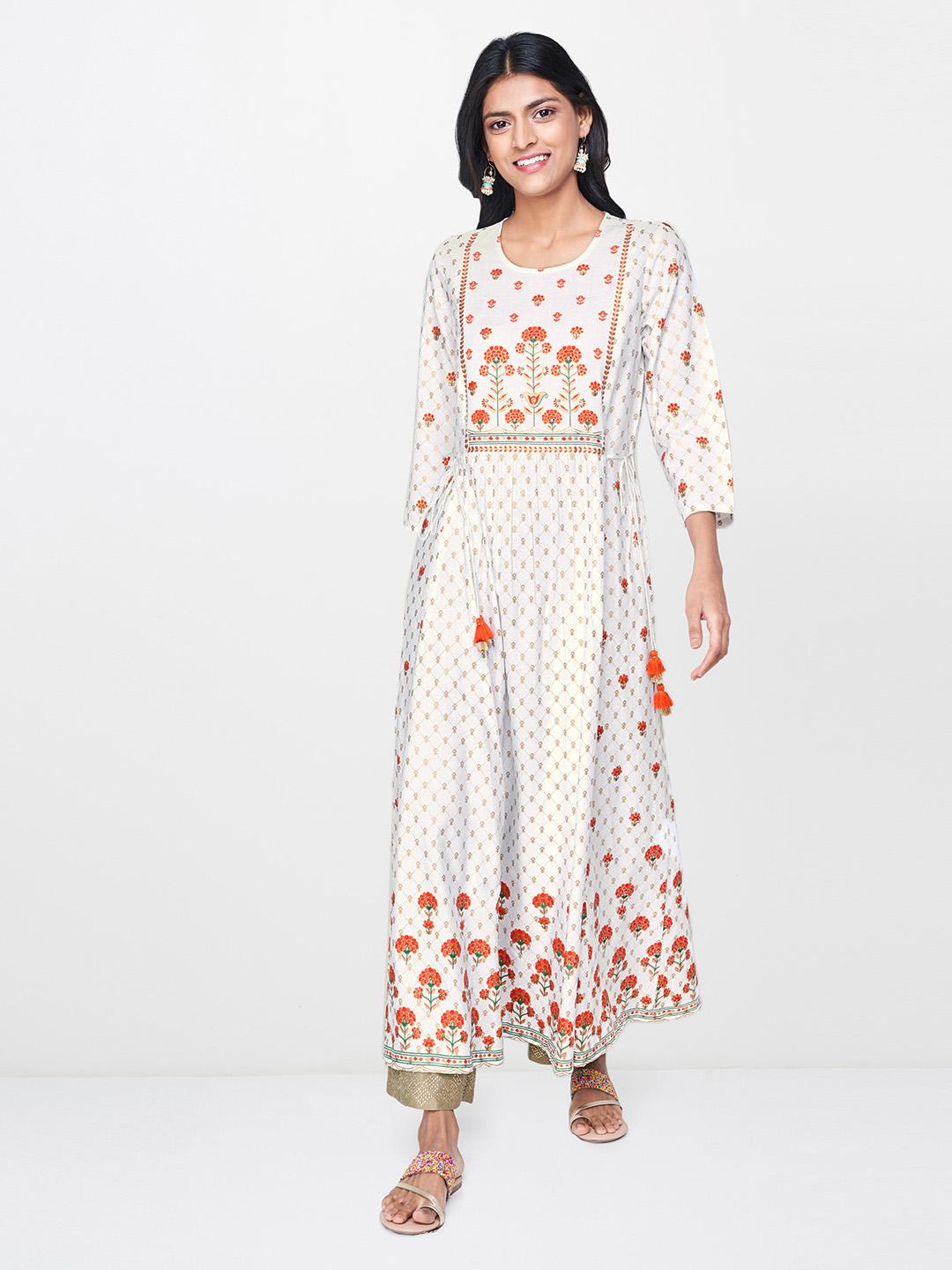 Buy Global Desi Women White Printed A Line Kurta - Kurtas for Women ...