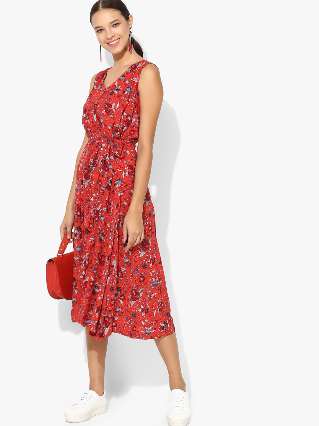 Buy MIAMINX Women Red Printed Fit And Flare Dress - Dresses for Women ...