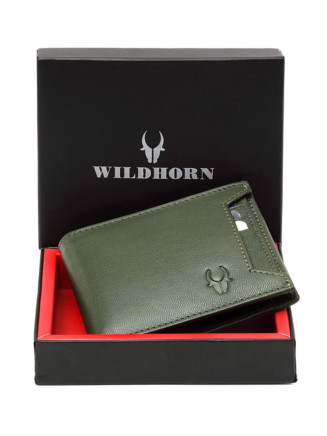 Buy WildHorn Men Green Solid RFID Protected Genuine Leather Two Fold ...