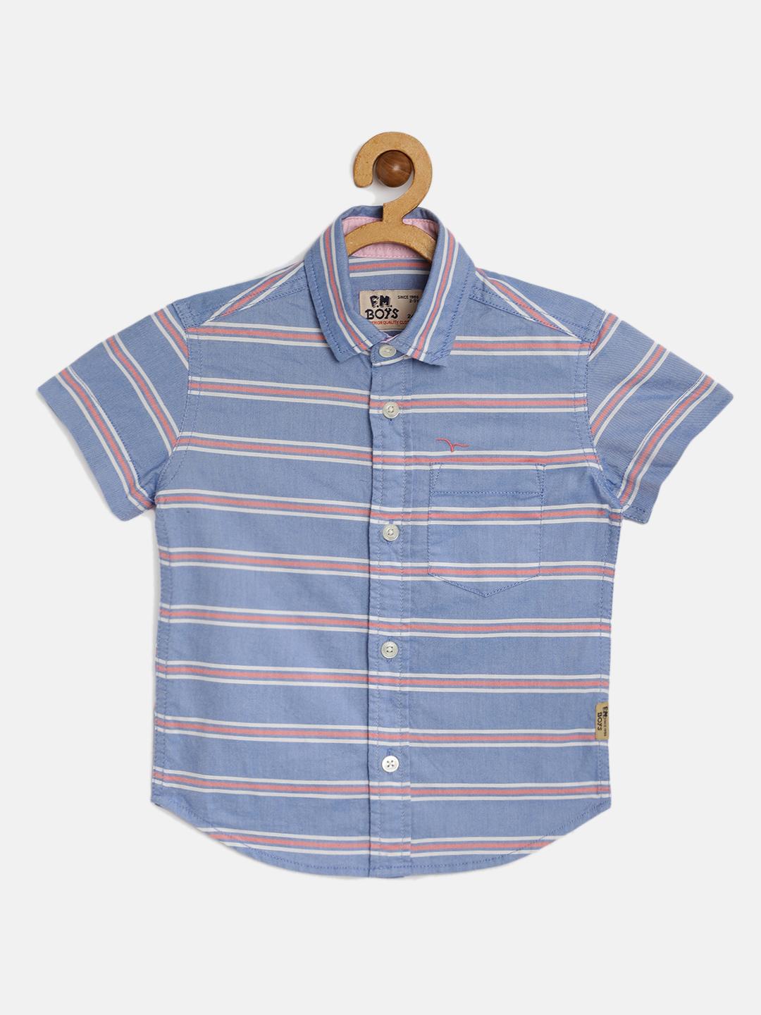 Buy Flying Machine Boys Blue & Red Regular Fit Striped Chambray Casual ...